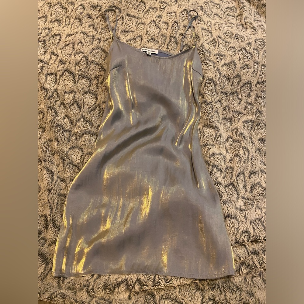 Pretty Garbage; Short Blue And Gold Metallic Dress - Gem